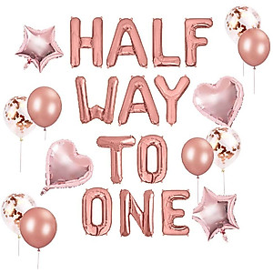JeVenis 15 PCS Half Way To One Banner Half Way To One Rose Gold Balloons Decorations for Girl 1/2 Birthday Decorations