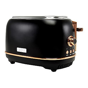 Haden Heritage Toaster, Wide Slot with Removable Crumb Tray and Settings (Black/Copper, 2 Slice)