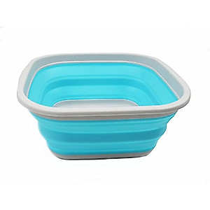 SAMMART 5.5L (1.4 Gallons) Collapsible Tub - Foldable Dish Tub - Portable Washing Basin - Space Saving Plastic Washtub (Grey/Cyanine, 1)