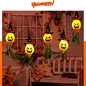 pxwodoft Halloween Pumpkin Lights,10ft Battery Operated 5 LEDs Halloween Decorations Outdoor Indoor String Lights, Scary Hanging Lighted Ghost Wizard Hat Decoration for Patio Garden Home Party Decor