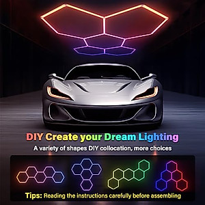 ALLYES RGB Hexagon Light - LED Garage Hexagon Light with 358 Color Modes, Dimmable and Speed Adjustable LED Hexagon Lights, DIY, for Gaming Room, Bar, Party, Live Room, Music Studio, Gym, 5-Pack