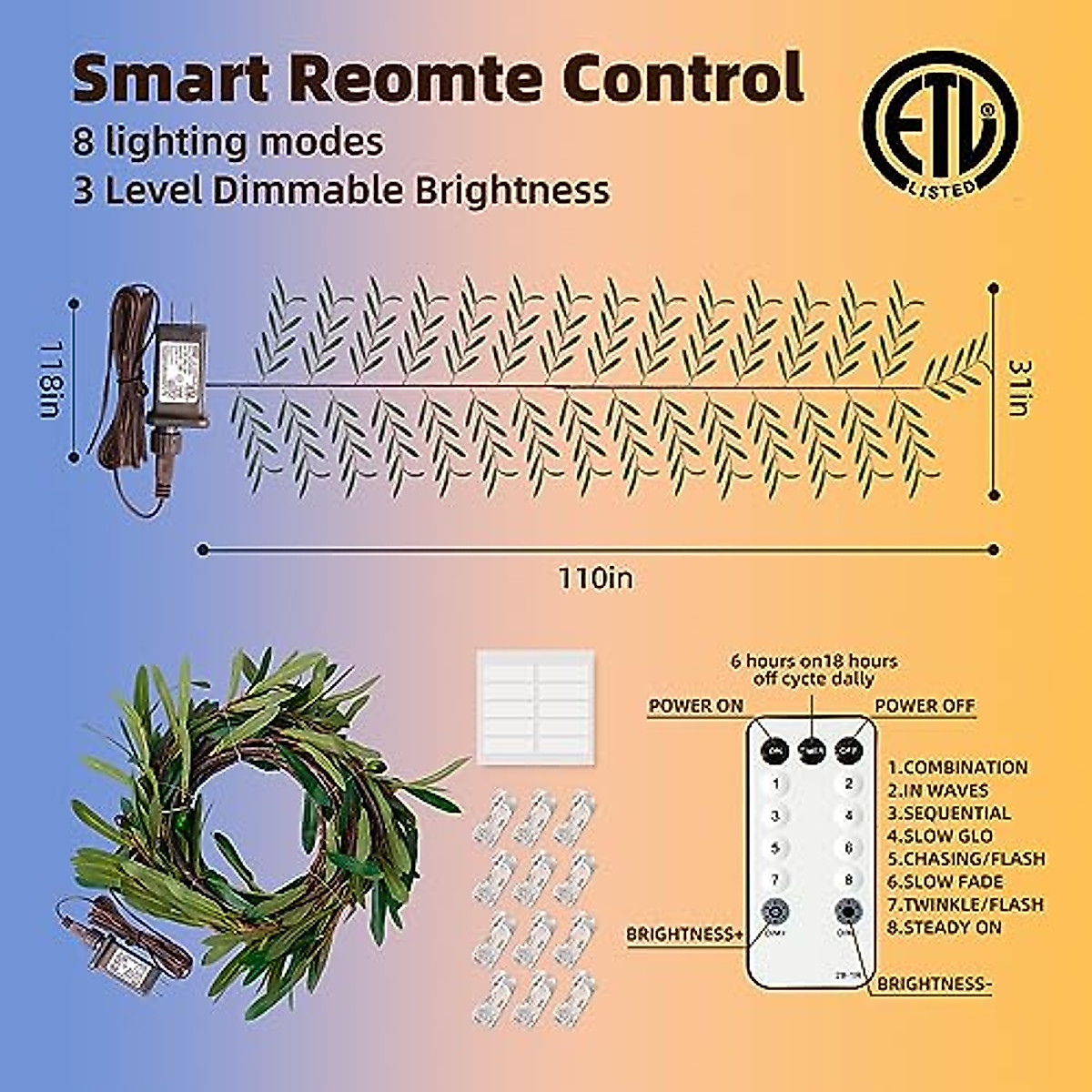 Yepdin Artificial Vine for Indoor Decoration, Home Office Living Room Fake Plants Oliver Tree Lights, 120 LED Lights for Wall or Desktop Decoration,Z280