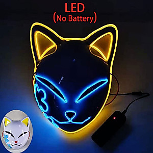 LTFUNPN Demon Killer Mask-Christmas Props Decoration Party Costume Horror Mask, Japanese Anime Cosplay Costume Ghost Blade Mask(Yellow)