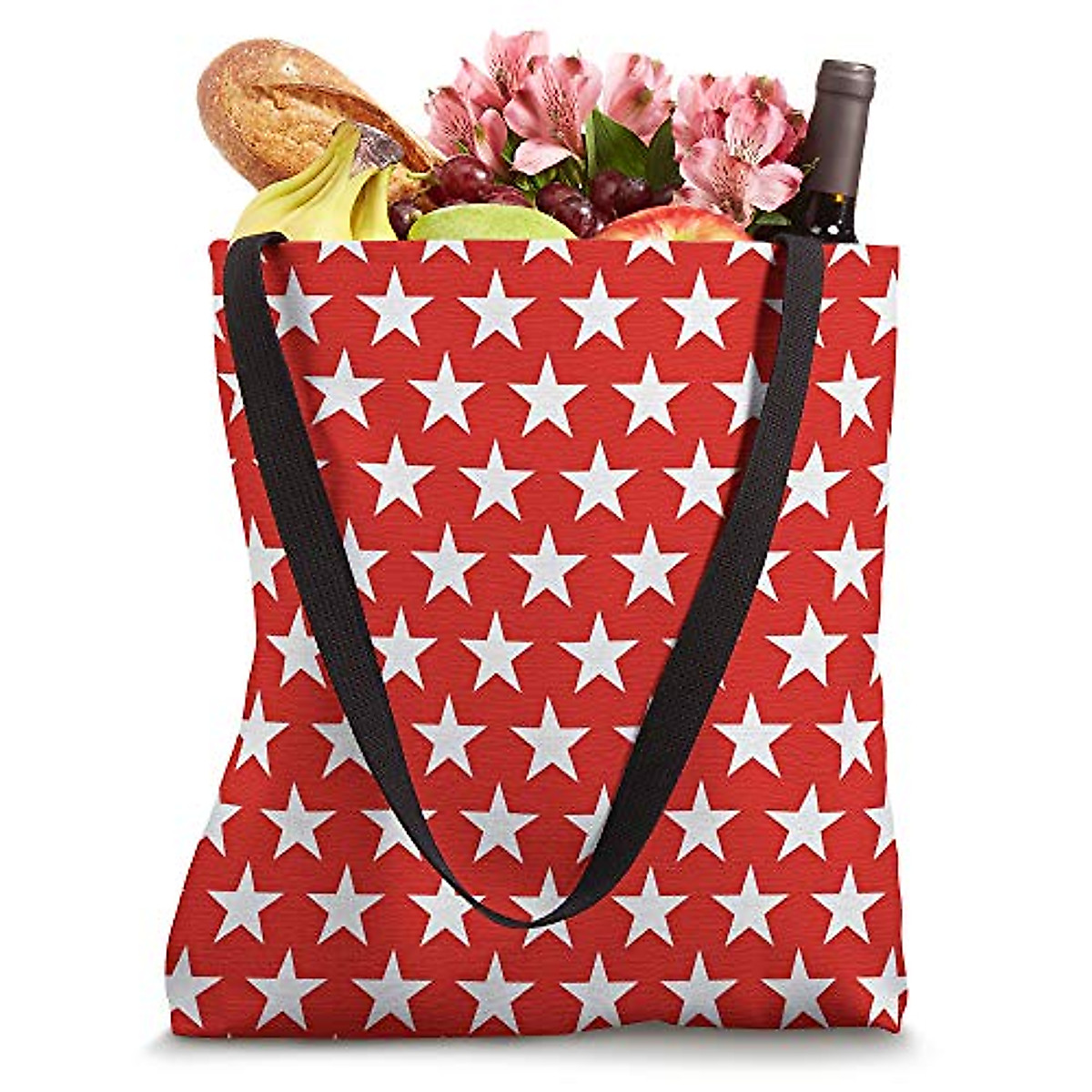 White Stars Red Background Tote Bag