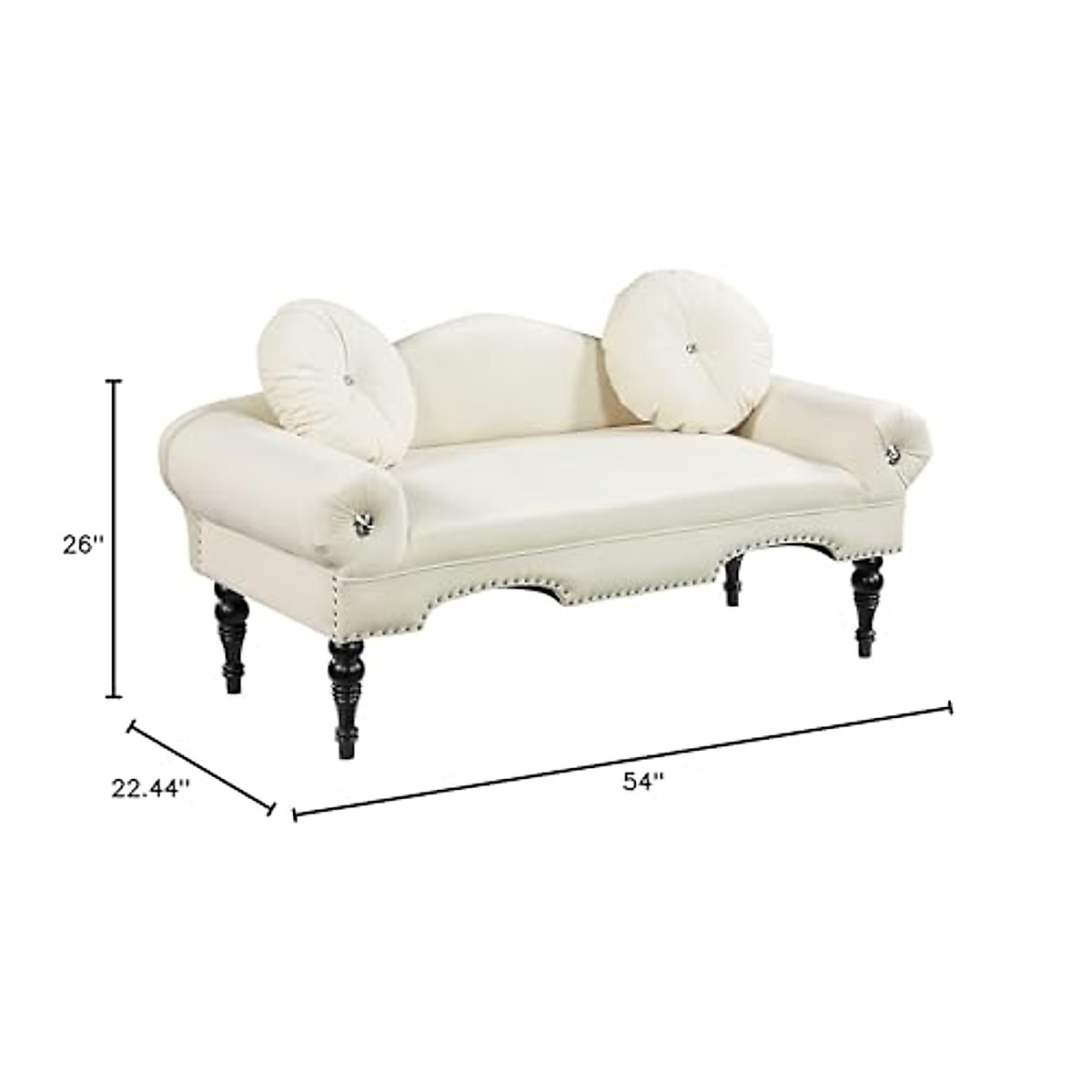 FIQHOME 54” Velvet Loveseat Sofa,Upholstered 2 Seater Couch Settee with 2 Round Pillows, Modern Love Seat with Nailhead Trim Roll Arm,Accent Bedside Entryway Window Bench for Living Room(White)