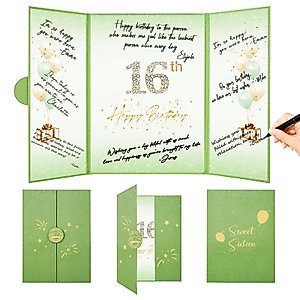 Crenics Sweet 16 Birthday Decorations, Creative 16th Birthday Guest Book Alternative, Sage Green 16th Birthday Signature Book 18" x 12", Great 16 Years Old Birthday Gifts for Girls