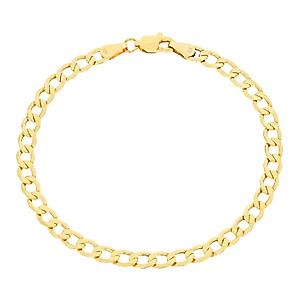 Nuragold 10k Yellow Gold 4.5mm Cuban Curb Link Chain Bracelet, Mens Womens Jewelry 7" 7.5" 8" 8.5" 9"