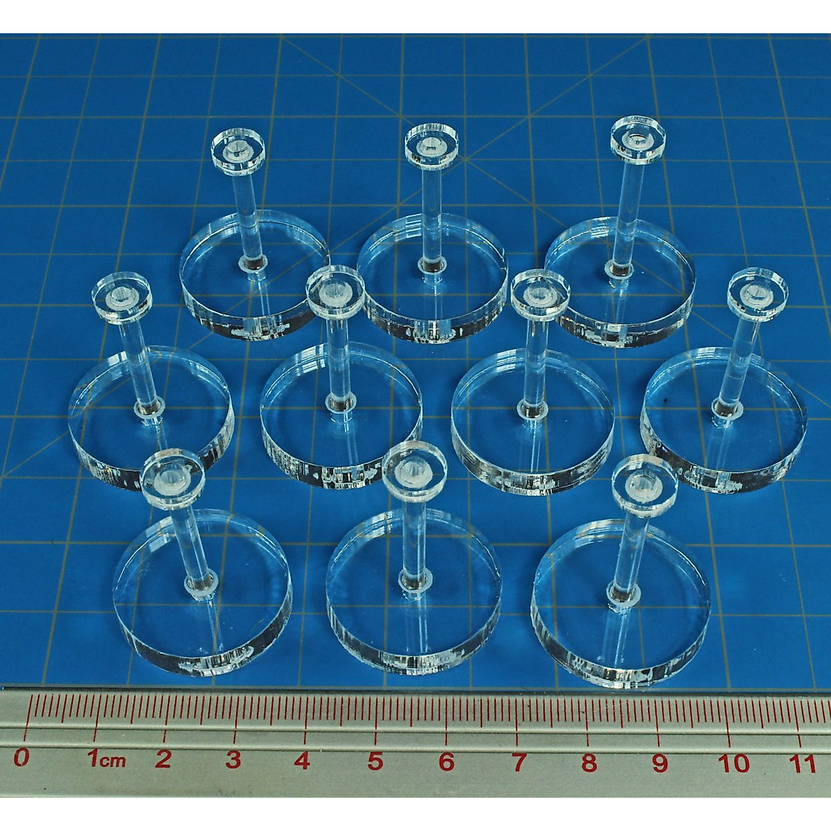 LITKO 27mm Circular Flight Stand Kit | Compatible with Star Wars: Legion | Miniatures | 6mm Clear Acrylic Base with 1.25 inch Peg | 10 Pack