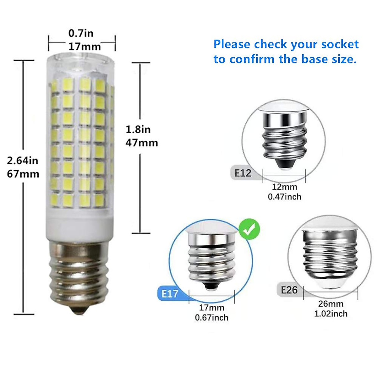 LED E17 Bulb - Dimmable Microwave Oven Bulb 8W Daylight 6000K 75W Halogen Equivalent Ceramic Body Intemediate Base LED Appliance Light AC110-130V Under-Microwave Stove Lamp 4-Pack