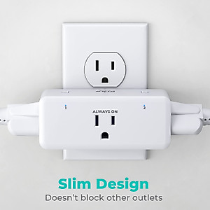 KMC Smart Plug 4-Pack, Side 3-Outlet Extender, Compatible with Google & Alexa, No Hub Required, WiFi Plugs