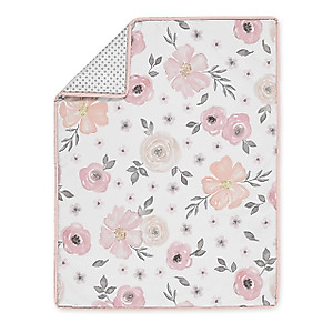 4 pc. Blush Pink, Grey and White Watercolor Floral Baby Girl Crib Bedding Set by Sweet Jojo Designs - Rose Flower Polka Dot