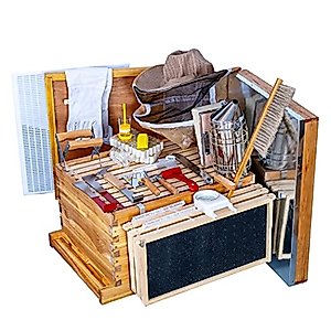 MayBee Beehive Starter Kit 10-Frame Bee Boxes and Frames Starter Kit Wax Coated Bee Hives and Supplies Starter Kit Including Beekeepig Tools Kit with Beekeeping Veil