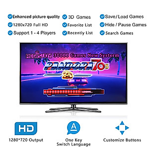 RegiisJoy【 30000 Games in 1 】 Pandora's Box 70S Arcade Game Console Retro Game Machine for PC & Projector & TV, 2-4 Players, 1280X720, 3D Games, Search/Hide/Save/Load/Pause Games, Favorite List