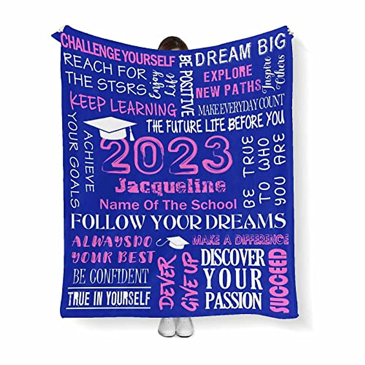 MyPupSocks Custom Graduation Throw Blanket Graduate Proud Best Wishes Keep Learning Black Fits Couch Sofa Bedroom for Birthday Christmas Graduation 60"x80"