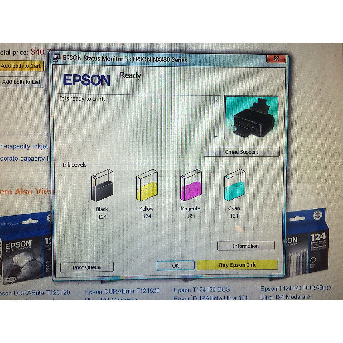 Epson Stylus NX430 Wireless All-in-One Color Inkjet Printer, Copier, Scanner (C11CB22201)