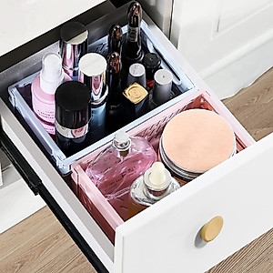 Weraher Plastic Baskets for Desk Organizing, Drawer Organizer, 2 Medium+2 Small Durable Folding Storage Crate for Home Kitchen Classroom Office Bedroom and Bathroom (Pink)