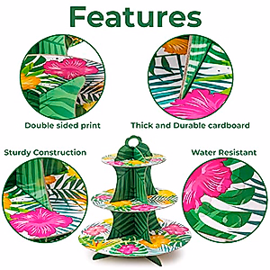 Royal Bluebonnet Tropical Cupcake Stand, 3 Tier Cupcake Stand, Hawaiian Cupcake Stand for Tropical Party Decorations, Cardboard Cupcake Stand for Birthday Party, Luau Cupcake Stand, Cup Cake Stand