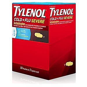 Tylenol Cold + Flu Severe Medicine Caplets for Fever & Cough Relief, Red, 2 Count, Pack of 50