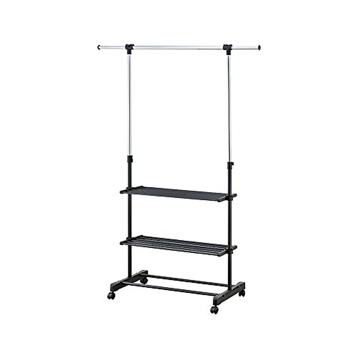 Mind Reader Rolling Garment Rack with 3 Shelves, Silver/Black