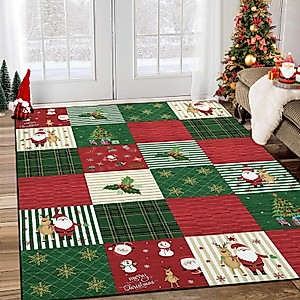 RUGSREAL Christmas Rug 4x6 Washable Bedroom Rug Holiday Decor Non Slip Throw Rug Soft Carpet Stain Resistant Accent Rug Holiday Decoration for Home Decor, Red/Green