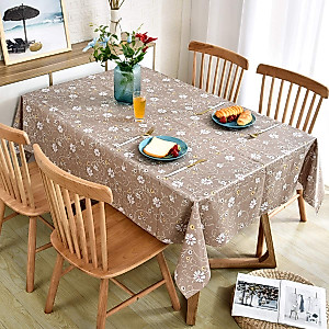 Fall Vinyl Waterproof Tablecloth, Rectangle Plastic PVC Oilcloth Tablecloths Wipeable Table Cloth Cover for 6 Foot Folding Tables, Kitchen, Dining Room Table, Crafting Tan Floral, 54 x 72 Inch