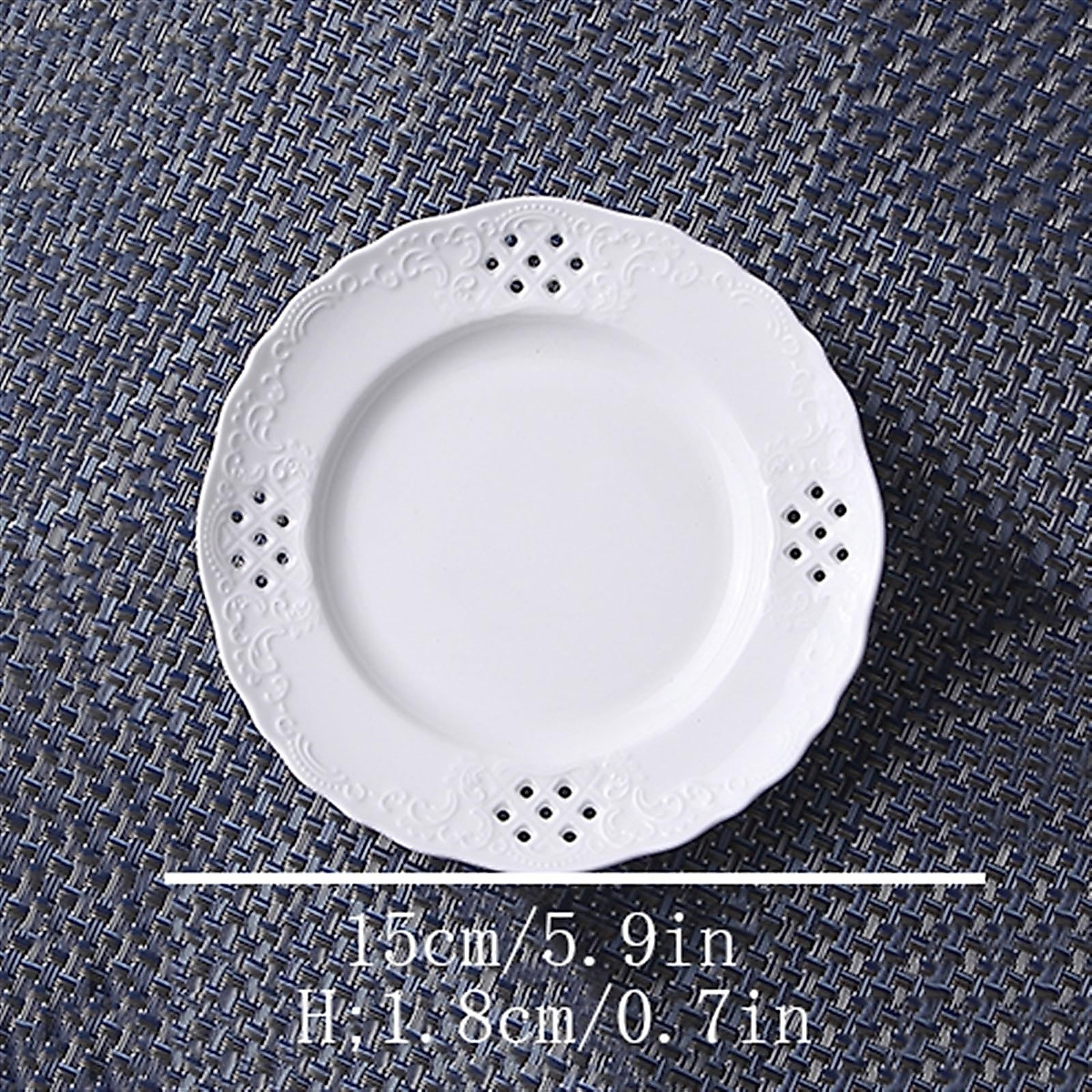 EERINESS Dinner Plates Set Hollow Out Dessert Plate White Disc Home Kitchen Restaurant Coffee Shop Flat Plate Ceramic Fruit Plate Round Fruit Tray Kitchen Salad Bowl (Color : A)