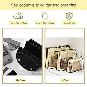 MYKASEN 5Sizes Handbag Storage Organizer Dust Cover Bag, Clear Handbag Purse Protector Storage Bag with Sturdy Handles Zippers 5Pcs Purse Hanger Anti-dust Waterproof for Hanging Closet Shelf (Beige2)