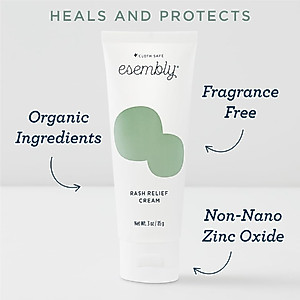 Esembly Rash Relief Cream, Organic and Cloth Friendly Zinc Oxide Barrier Cream, Soothes and Heals Diaper Rash, Natural Aid for Baby Bottom Discomfort, 3oz