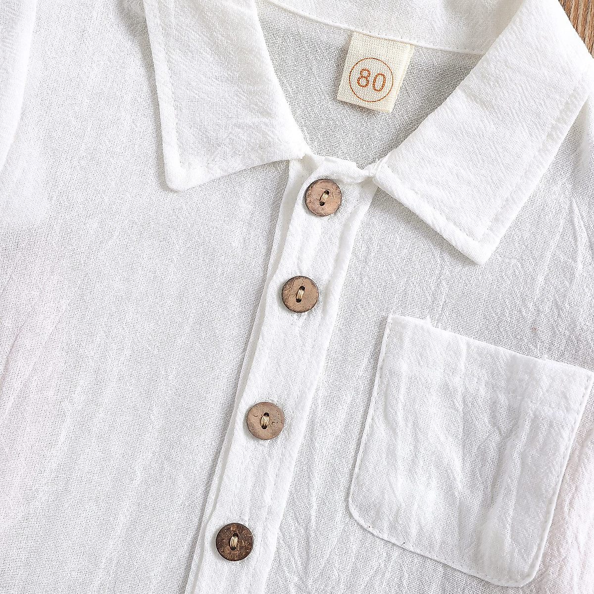 SHIBAOZI Toddler Baby Boys Clothes Set Button-down Shirt Tops + Cotton Linen Shorts Summer Outfit 2PCS with Pockets (White, 2-3T)