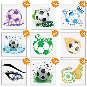 Metker Soccer Sports Waterproof Temporary Tattoos,140 Piece Individual Temporary Tattoo Stickers for Adults,Kids,Soccer Fans,Perfect for Soccer Parties, Group Events,Soccer Face Stickers,Gift Bag