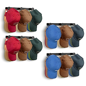 KIMBORA 4 Packs Hat Rack for Wall, Hat Organizer for Baseball Caps Holds 36 Hats, 3 Mounting Options Hat Hook Hanger, Strong Baseball Hat Holder Storage, Hat Display for Door, Room, Closet (Black)