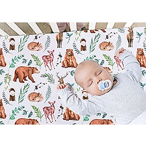 4 Pack Woodland Forest Animals Wood Neutral Unisex Fitted Baby Crib Sheets Set for Baby Boys or Girls