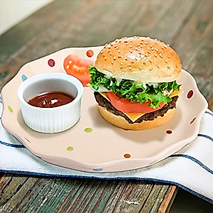 AVLA 4 Pack Porcelain Dessert Plates, 7.6 Inch Small Appetizer Salad Plate, Kitchen Serving Flat Dishes for Snacks, Appetizer, Ice Cream, Fruit, Wedding Cake Plate, Polka Dot