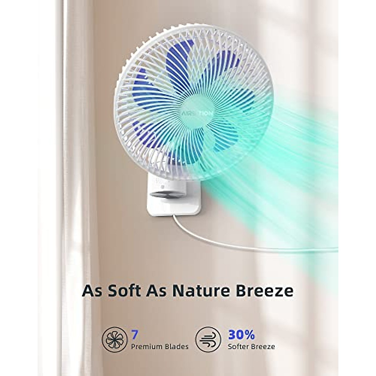 Airbition 8” Small Wall Mount Fan with Remote Control, 90°Oscillating, 4 Speeds, Timer, Included 120° Adjustable Tilt, High Velocity, 70Inch Cord, for RV Bedroom Home Office Garage