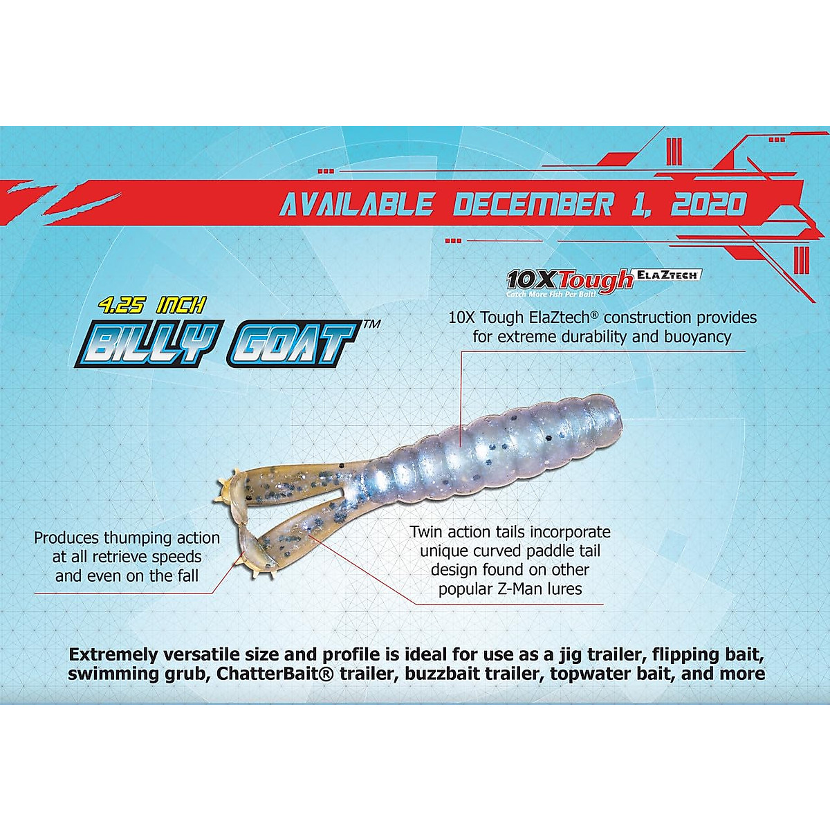 Z-MAN GT425-349PK3 Billy Goat 4.25" Hot Snakes 3 Pack, Multi, one Size