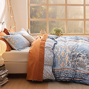 Bedsure Cotton Duvet Cover Queen Size - 100% Cotton Reversible Bohemian Blue Duvet Cover Set with Zipper, Paisley Patterned Bedding Comforter Cover, 1 Duvet Cover 90"x90" and 2 Pillow Shams 20"x26"