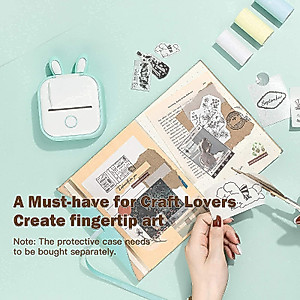 Memoking T02 Pocket Thermal Bluetooth Printer with Green Rabbit Shape Protective Case, Compatible with iOS & Android