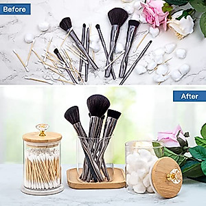 Bathroom Organizer with Bamboo Lids,Apothecary Jars Qtip Holder Storage Canister Clear Glass bathroom jars Cotton Ball Holder for Cotton Rounds,Pads, Floss,Cotton Swab(3 pieces)