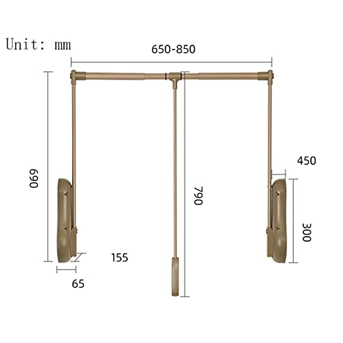 Pull Down Closet Rod, Pneumatic Buffer System Pull Down Hanger Rod, Adjustable 51-115 cm Closet Pull Down Rods Hanger, Wall Mounting Closet Pole (Color : Gold, Size : 65-85cm)