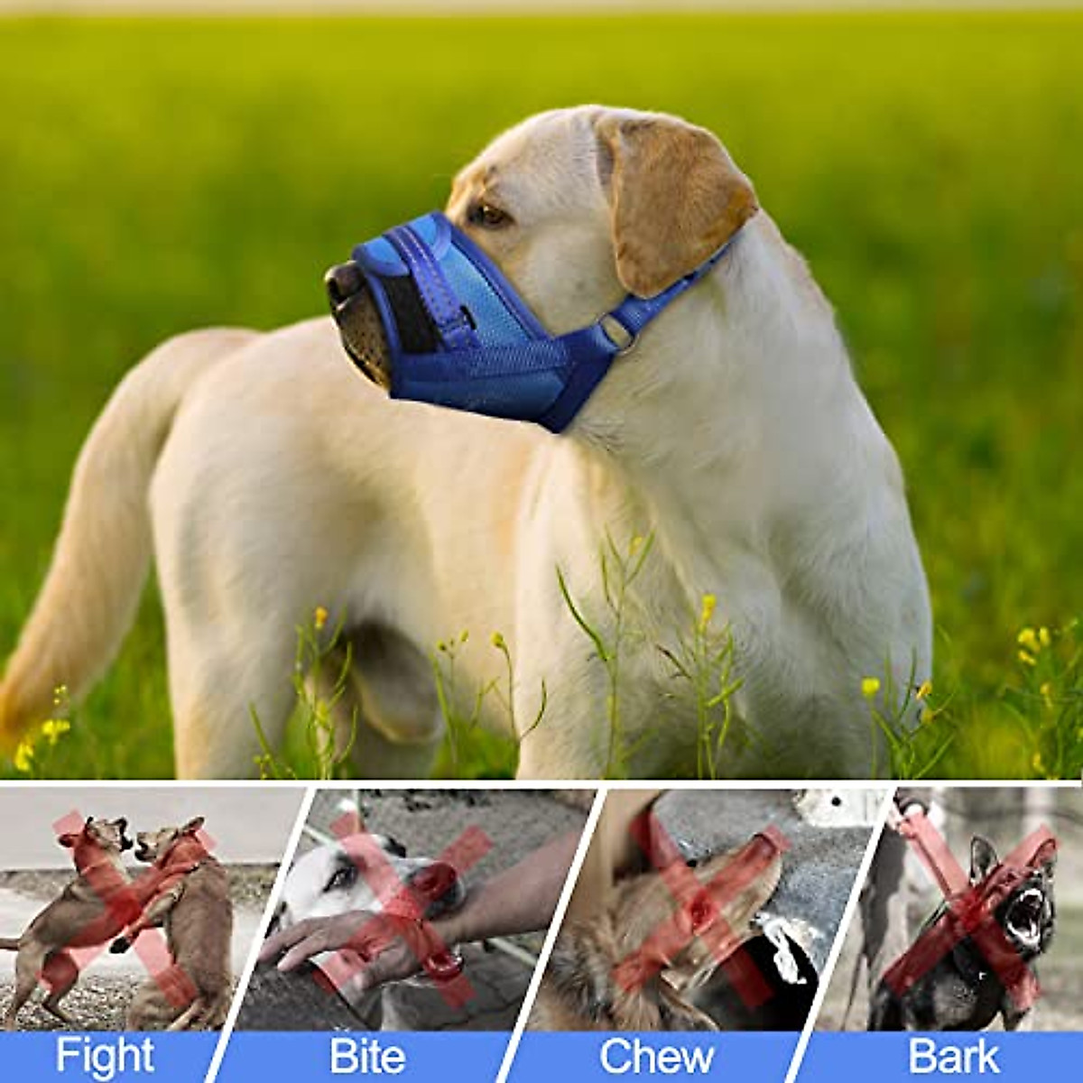 Dog Muzzle, Soft Dog Muzzle with Reflective Strip Breathable Mesh Large Dog Muzzle Prevent Biting Barking Chewing No Bark Dog Muzzle for Large Medium Small Sized Dog Outside Walking Grooming