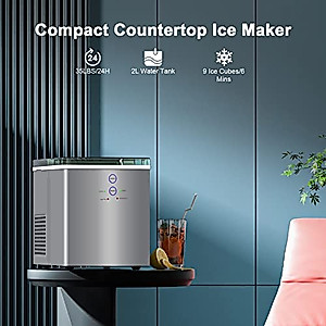 Ice Maker Countertop - 35Lbs/24H Auto Self-Cleaning, 18 Bullect Ice Cubes in 12 Mins, Portable & Compact Ice Maker Machine with Ice Scoop & Baske for Home/Kitchen/Party/Camping,Silver