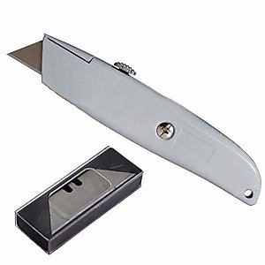 Wideskall® Heavy Duty Box Cutter Retractable Blade Metal Utility Knife with 10 Razor Blades
