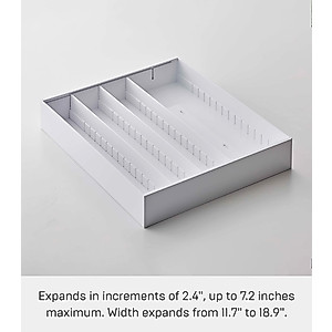 YAMAZAKI Home Expandable Cutlery Kitchen Angled Utensils Storage Multi-Compartment Silverware Organizer Drawer Insert Tray, Plastic, Adjustable, Expandable, No Assembly Req.