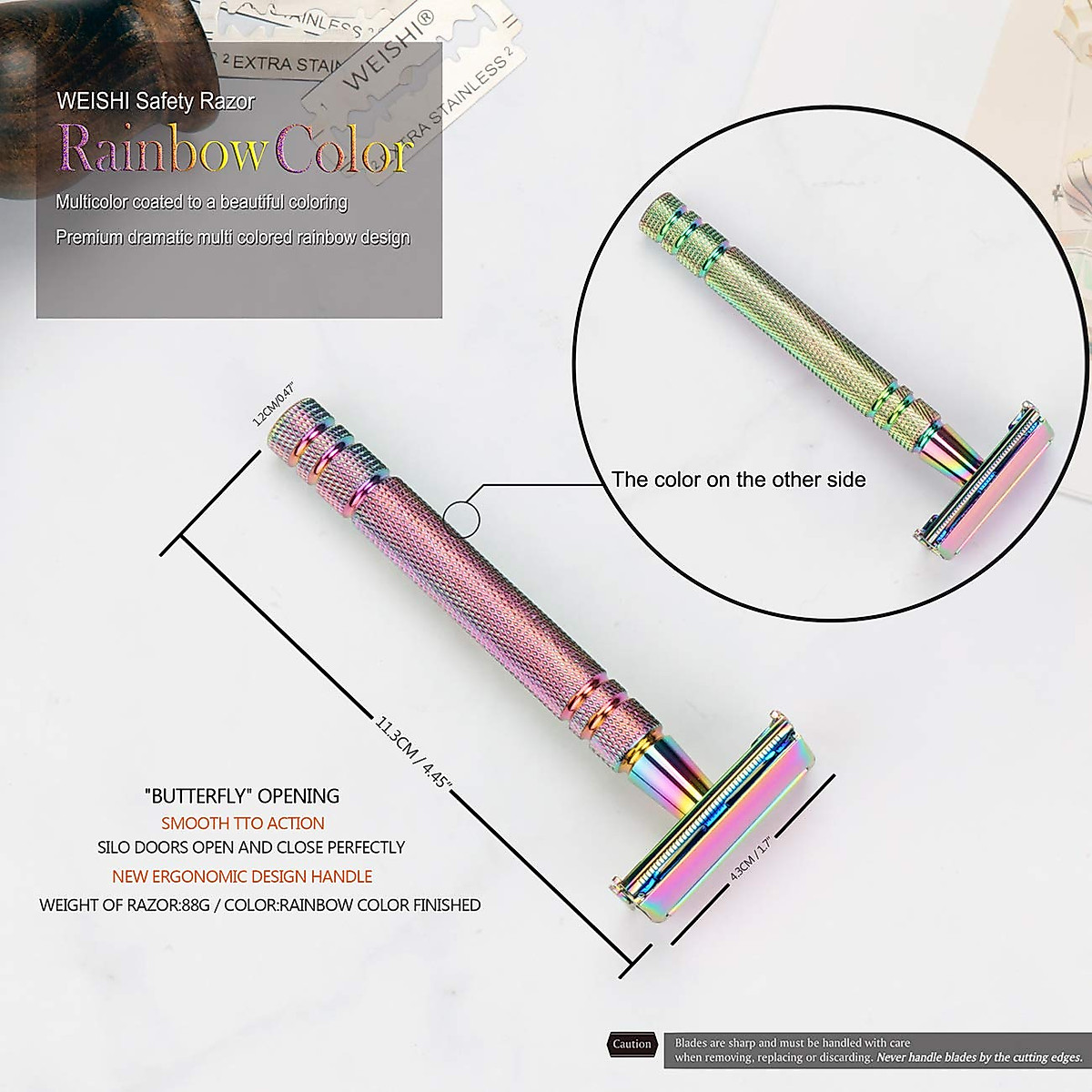 WEISHI Safety Razor Butterfly Open Double Edge Elegant Rainbow Color