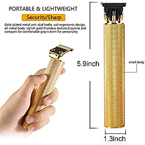 Electric Pro Hair Clippers T-Blade Beard Trimmer USB Rechargeable Cordless Outliner Hair Trimmers for Men Professional Grooming Kit With 4 Limit Comb Gold(0/1.5/3/6/9 mm)