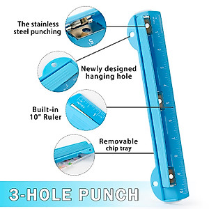 WorkLion Hole Puncher 3 Ring – Blue Portable Metal Hole Punch Single for Binder, 5 Sheet Capacity