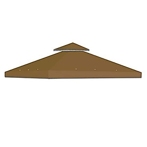 Strong Camel Double Tier Replacement Cover for 10'X10'Gazebo Canopy Top Patio Pavilion Cover Sunshade Polyester-Brown
