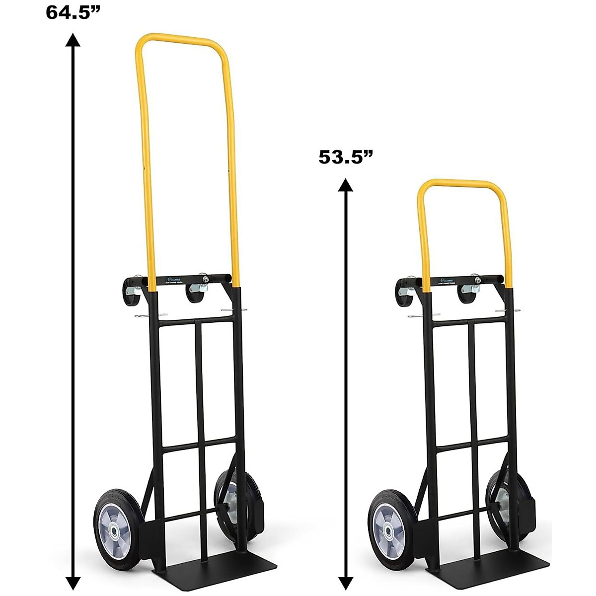 Simpli-Magic 800 lb Capacity 2 in 1 Convertible Hand Truck and Dolly with 10" Flat Free Rubber Wheels,Black with Yellow Handle.