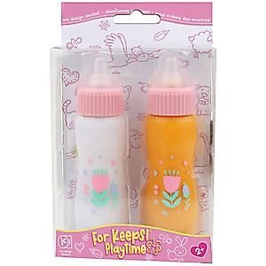 JC Toys Deluxe Disappearing Magic Bottles | Fits All Dolls | Milk and Juice | Flower Theme | Ages 2+ , Pink