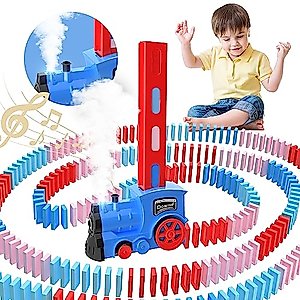 Kids Games Domino Train Toys,200PCS Automatic Domino Train Toy for Boys 4-6,Toddler Toys Train Domino Stacker with Steam,Light,Storage Bag,Dominoes for Kids Creative Birthday Gifts Boys,Girls Age 3-6
